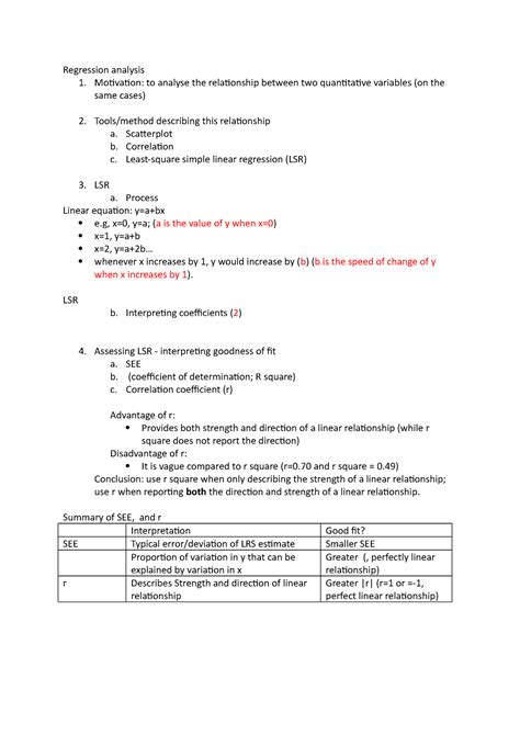 Regression Analysis NOTES Regression Analysis 1 Motivation To Analyse The Relationship
