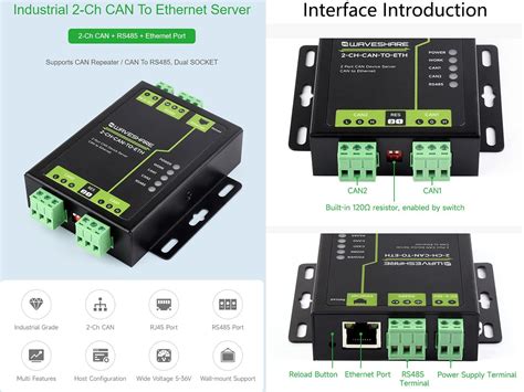 Waveshare Industrial Grade 2 Ch Can To Ethernet Server 2 Ch Can