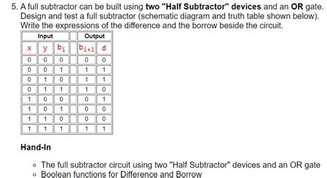 5 A Full Subtractor Can Be Built Using Two Half Subtractor Devices And An OR Gate Design And