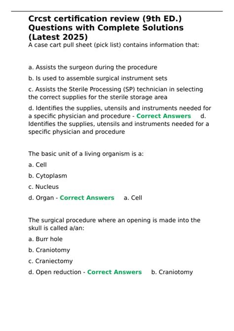 Summary Crcst Certification Review 9th Ed Questions With Complete