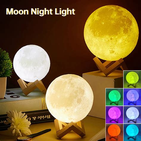 Led 야간 조명 3d 인쇄 달 램프 배터리 전원 스탠드 별이 빛나는 램프 침실 장식 야간 조명 어린이 선물 8cm 12cm 7 색led 나이트 라이트