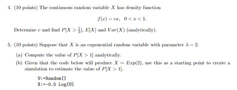 Solved Stochastic Simulation Class Problems Points The Chegg