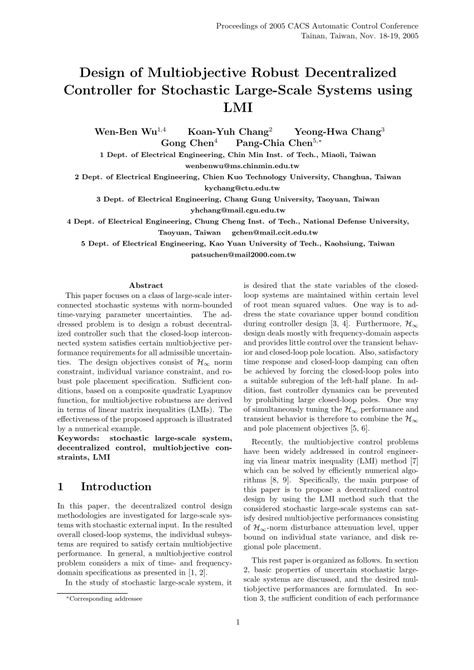 Pdf Design Of Multiobjective Robust Decentralized Controller For