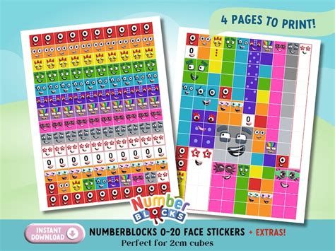 Numberblocks Stickers 0 20 Math Cube Faces Digital Download Etsy