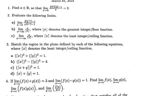 1 Find A∈r So That Limx→0x31 Ax−1 2 2 Evaluate