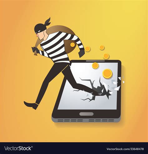 Thief Hacker Stealing Money On Smart Phone Vector Image