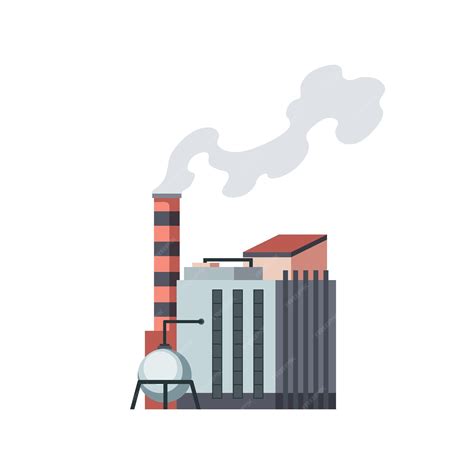 공장 산업 제조 산업 건물 정유 공장 또는 원자력 발전소 화학 공장 건물의 복잡 한 흰색 배경에 고립입니다 프리미엄 벡터