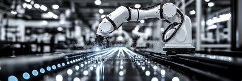 Robotic Arm Working In A Futuristic Factory Setting Stock Illustration Illustration Of