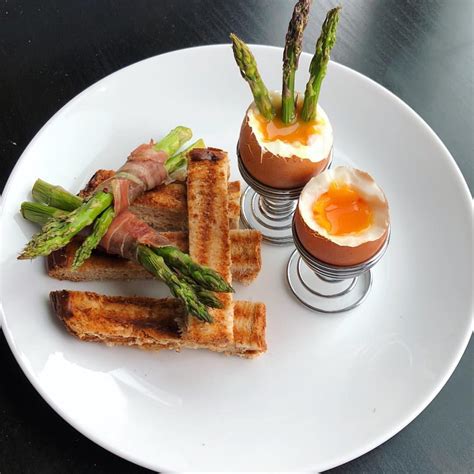 Dippy Eggs And Soldiers 🤤 Parma Ham Wrapped Roasted Asparagus Spears