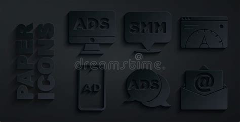 Set Advertising Website Statistic Mail And E Mail Social Media Marketing And Icon Vector