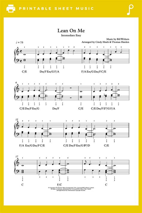 Lean On Me Piano Sheet Music Intermediate Level Lean On Me By Bill