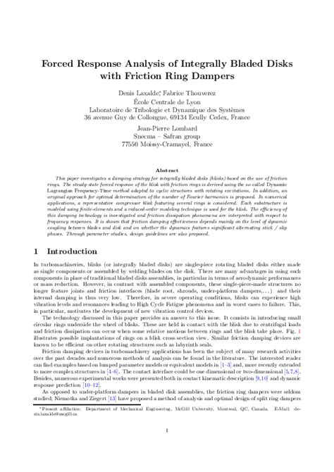 Pdf Forced Response Analysis Of Integrally Bladed Disks With Friction Ring Dampers
