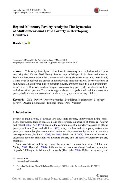 Beyond Monetary Poverty Analysis The Dynamics Of Multidimensional