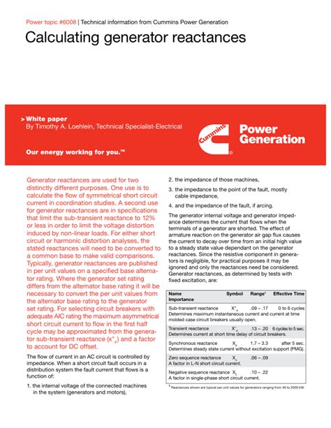 Generator Reactance Calculation A Technical Guide