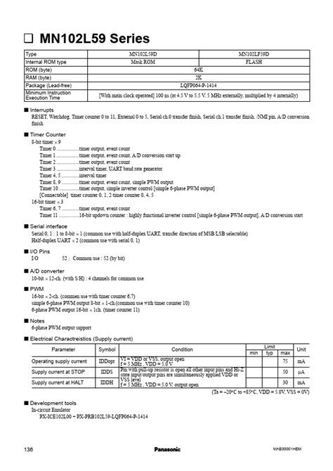 Mn102lf59d Mn102l59d Microcomputers Controllers Panasonic