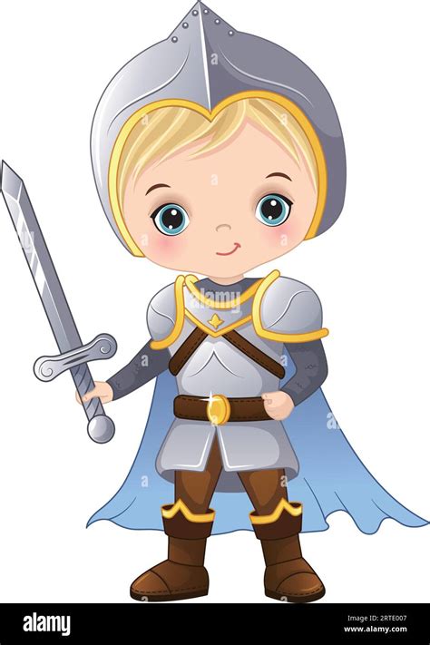 Vector Cartoon Cute Little Knight With Sword Stock Vector Image And Art