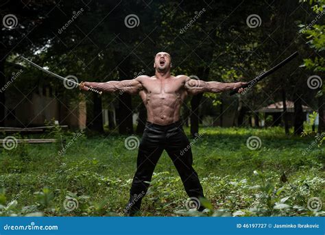 Muscular Man Holding Ancient Sword Stock Image Image Of Battle