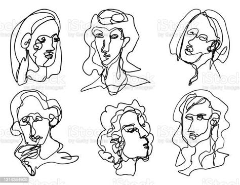 현대 추상적 인 여성 얼굴 세트 미니멀 한 우아한 여성 손으로 그린 벡터 그림 흰색으로 격리된 연속 선 드로잉입니다 디자인 카드 프린트 장식을위한 현대적인 스타일 요소