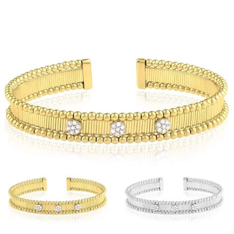 024ctw Natural Diamond 14k Yellow White Gold 9mm Bangle Bracelet