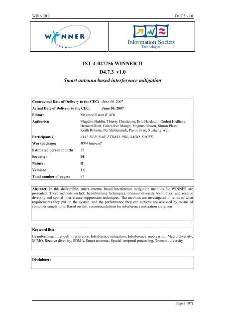 Smart Antenna Based Interference Mitigation Winner