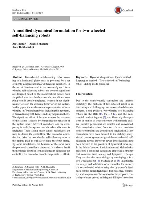 Pdf A Modified Dynamical Formulation For Two Wheeled Self Balancing