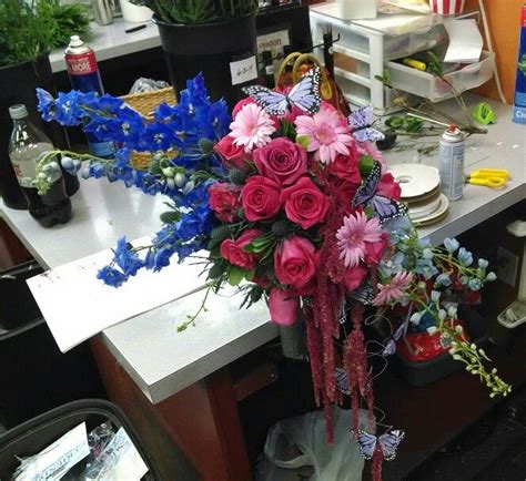 Butterflies Roses Mini Gerbs Delph And Thistle Floral Wreath Floral