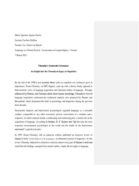 Chomskys Generative Grammar An Insight Into The Chomskyan Legacy To Linguistics Pdf