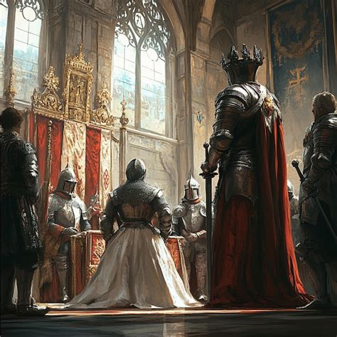 Рыцарь на коленях перед королем и королевой во время рыцарской церемонии Премиум Ai