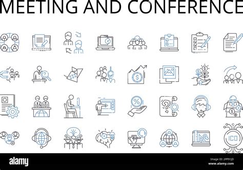 Meeting And Conference Line Icons Collection Assembly Gathering Convention Symposium Forum