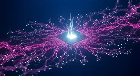 Vibrant Abstract Technology Illustration Of Microchip With Data Flow