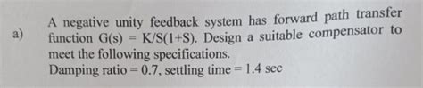 Solved A Negative Unity Feedback System Has Forward Path Chegg
