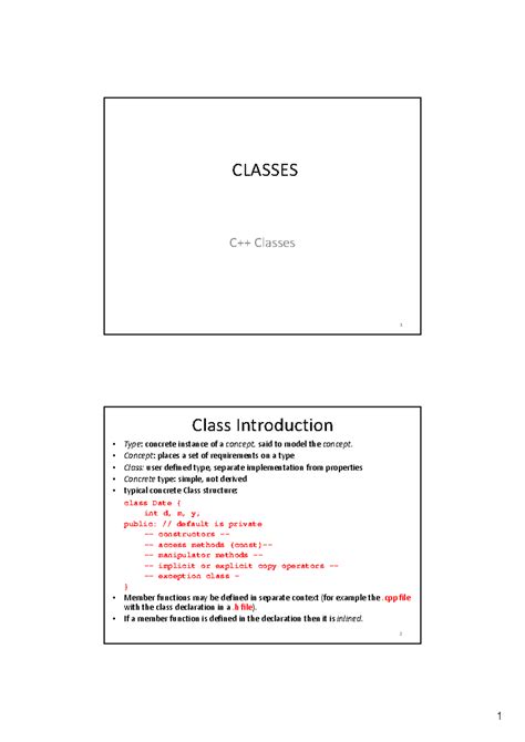3 1 Classes Part 1 Classes C Classes 1 Class Introduction