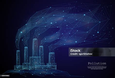 행성 별 우주의 형태로 점 선 모양으로 구성된 별이 빛나는 하늘이나 공간의 형태로 추상적 인 이미지 환경 오염 3d 로우 폴리 벡터 산업 단지 공장 산업 건물에 대한 스톡