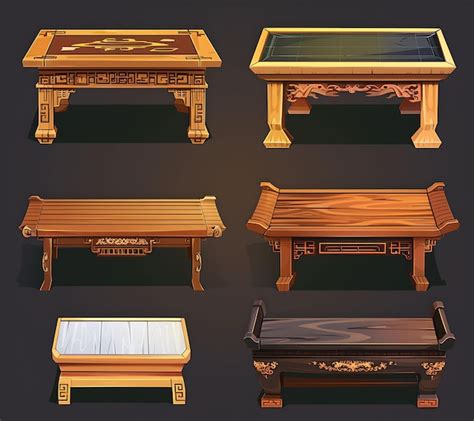 Premium Photo Set Of Asian Inspired Coffee Tables 8 Bit Pixel With Rice Paper Pan Game Asset