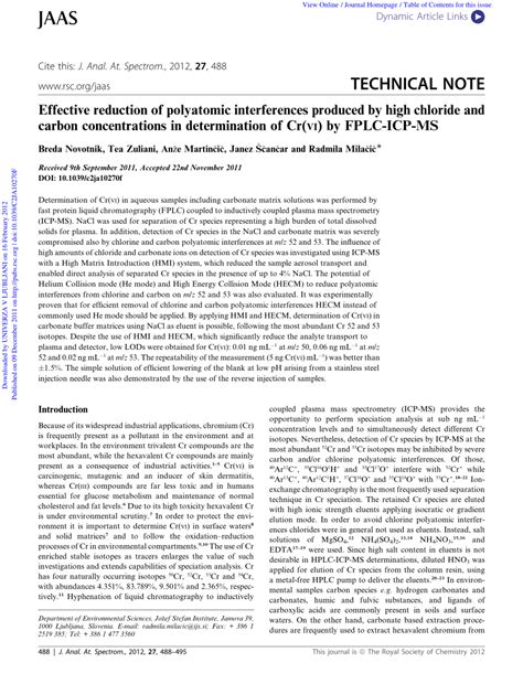 Pdf Effective Reduction Of Polyatomic Interferences Produced By High