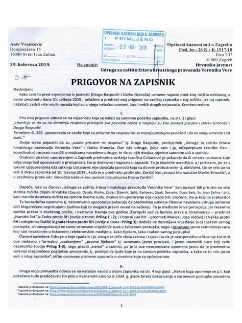 Prigovor Na Zapisnik 29 8 19 Pdf