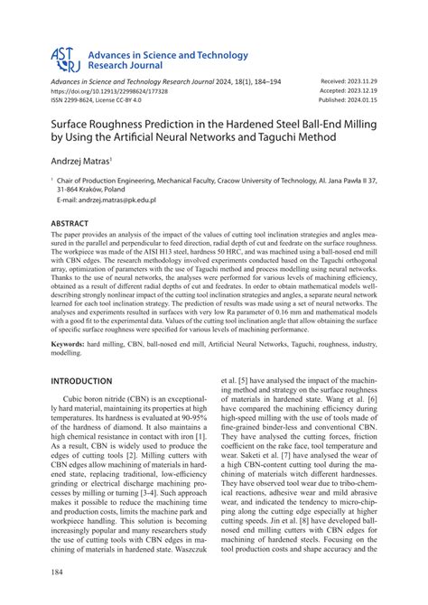Pdf Surface Roughness Prediction In The Hardened Steel Ball End Milling By Using The