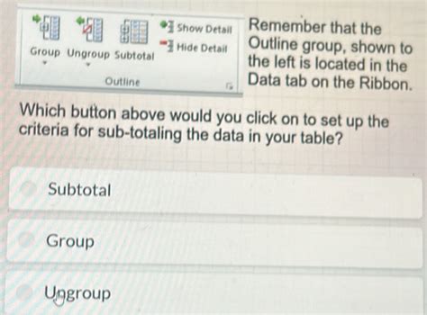Solved Show Detail Remember That The Hide Detail Outline Group Shown To Group Ungroup Subtotal