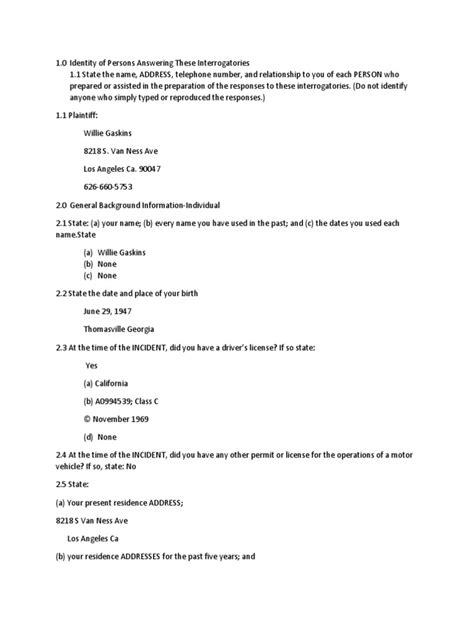 Form Interrogatories General Responses To Request For Admissions 030222 Pdf Interrogatories