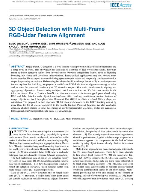Pdf 3d Object Detection With Multi Frame Rgb Lidar Feature Alignment