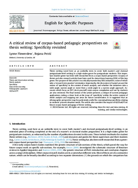 Pdf A Critical Review Of Corpus Based Pedagogic Perspectives On Thesis Writing Specificity