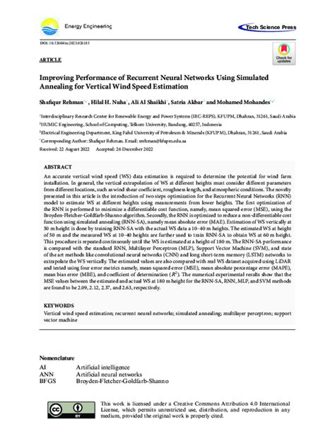 Pdf Improving Performance Of Recurrent Neural Networks Using Simulated Annealing For Vertical