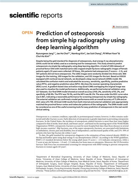 Pdf Prediction Of Osteoporosis From Simple Hip Radiography Using Deep Learning Algorithm