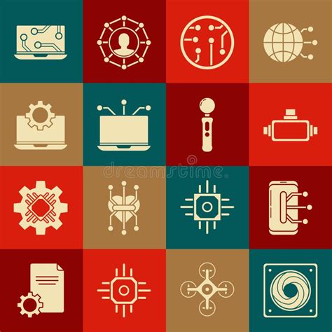 Set Computer Cooler Smartphone Mobile Phone Virtual Reality Glasses Processor Laptop And