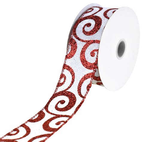 Homeford Christmas Glitter Swirls Satin Wired Ribbon 1 12 Inch 10
