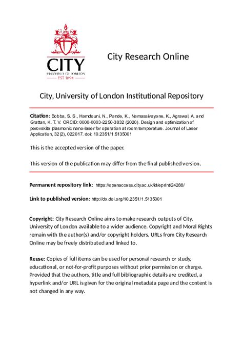 Pdf Design And Optimization Of Perovskite Plasmonic Nano Laser For Operation At Room Temperature