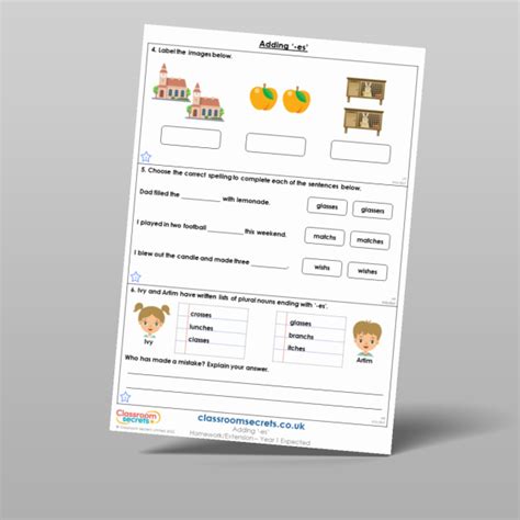 Year 1 Adding Es Homework 2 Resource Classroom Secrets