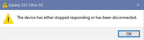 windows 10 device has either stopped responding or been disconnected