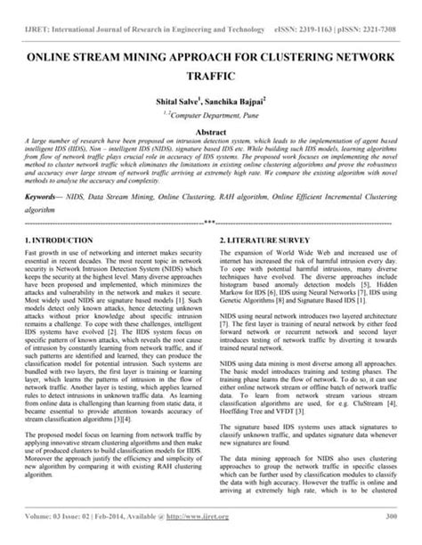 Online Stream Mining Approach For Clustering Network Traffic Pdf