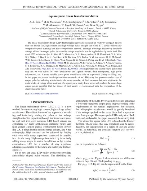 Pdf Square Pulse Linear Transformer Driver